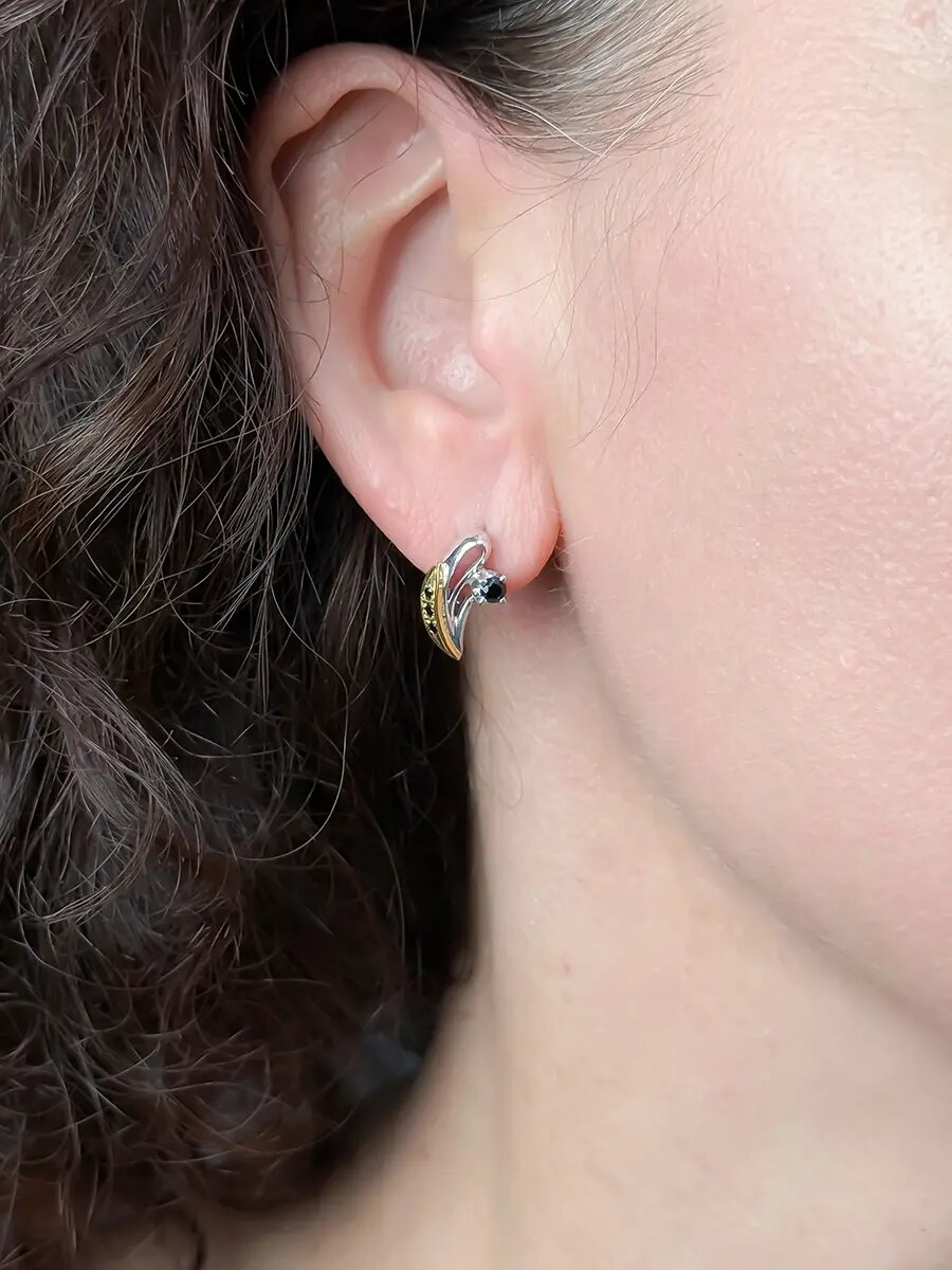 Серьги, серебро, 925 проба, родирование, золочение, шпинель