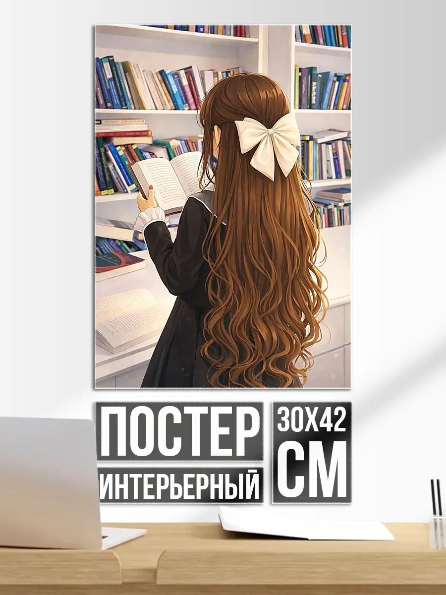 Плакат постер Девушка с белым бантом