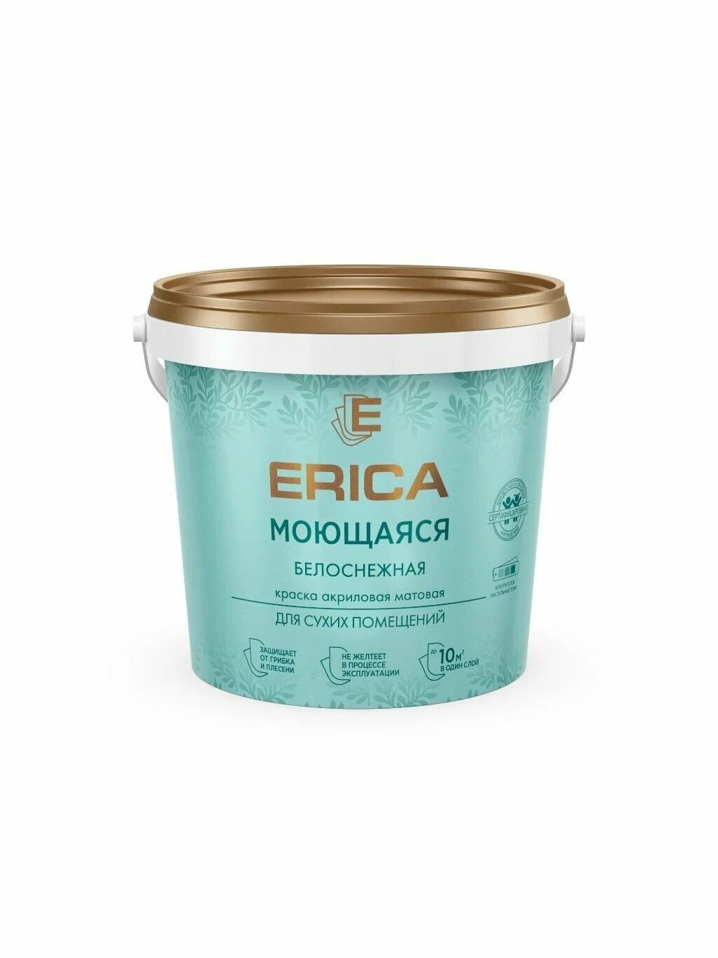 Краска акриловая Erica водно-дисперсионная белая матовая 1 кг для стен и потолка, моющаяся, влагостойкая, для интерьера