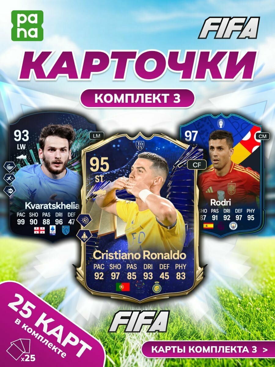 Карточки футболистов фифа, комплект 3, Роналду, Родри, Хвича