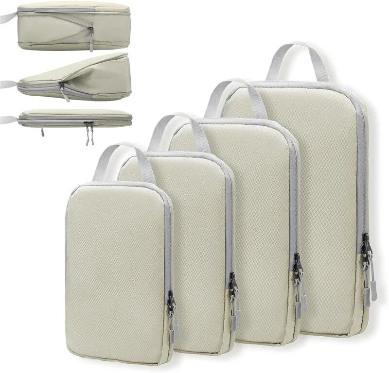 Компрессионные мешки для путешествий из нейлона, 4 шт beige