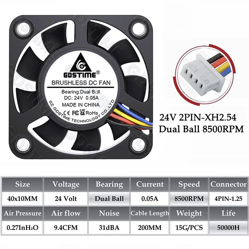 Gdstime 4010 24V 5500RPM Dual Ball вентилятор 4PIN