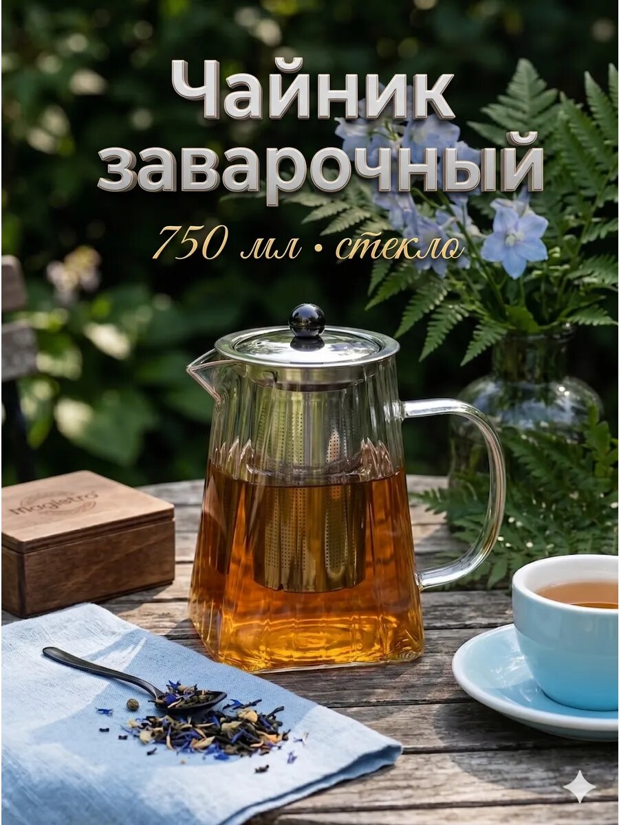 Чайник заварочный Magistro «Дарси. Дольки», 750 мл, 14×9.5×15 см, боросиликатное стекло, прозрачный
