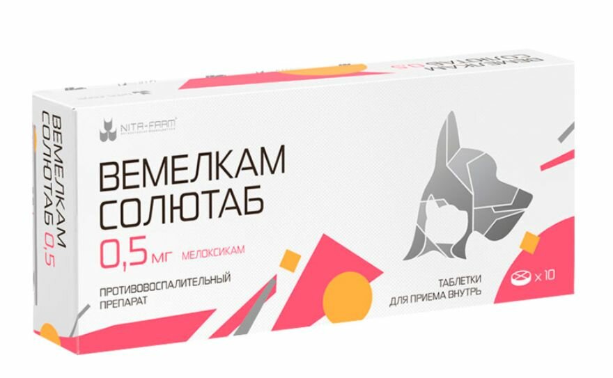 NITA-FARM Вемелкам Солютаб 0,5 мг против боли и воспаления для кошек и собак 10 таблеток