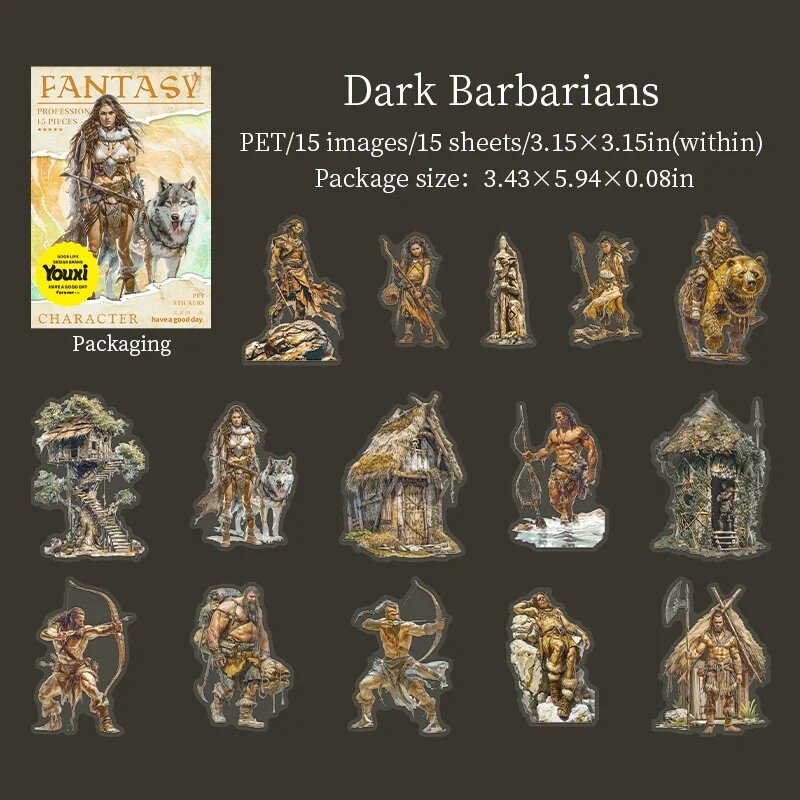 Наклейки Dark Barbarian, 15 шт, фэнтези
