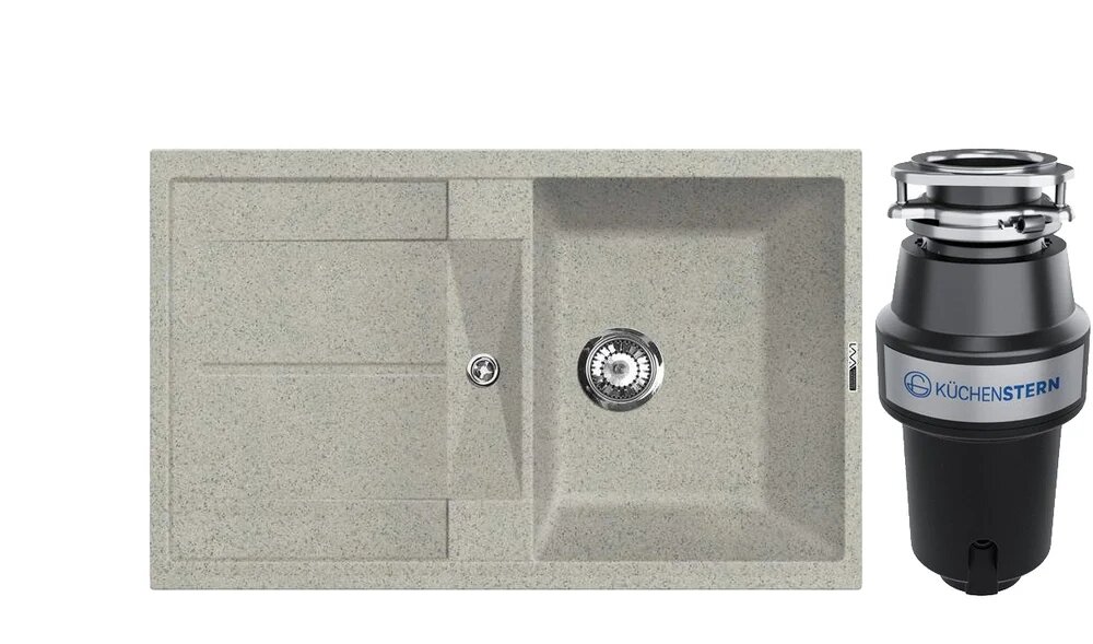 Комплект Мойка Lava L6. SCA 78x50, скандинавская (scandic), кварц / Измельчитель KUCHENSTERN Muhle 351MU35 механический, нержавеющая сталь