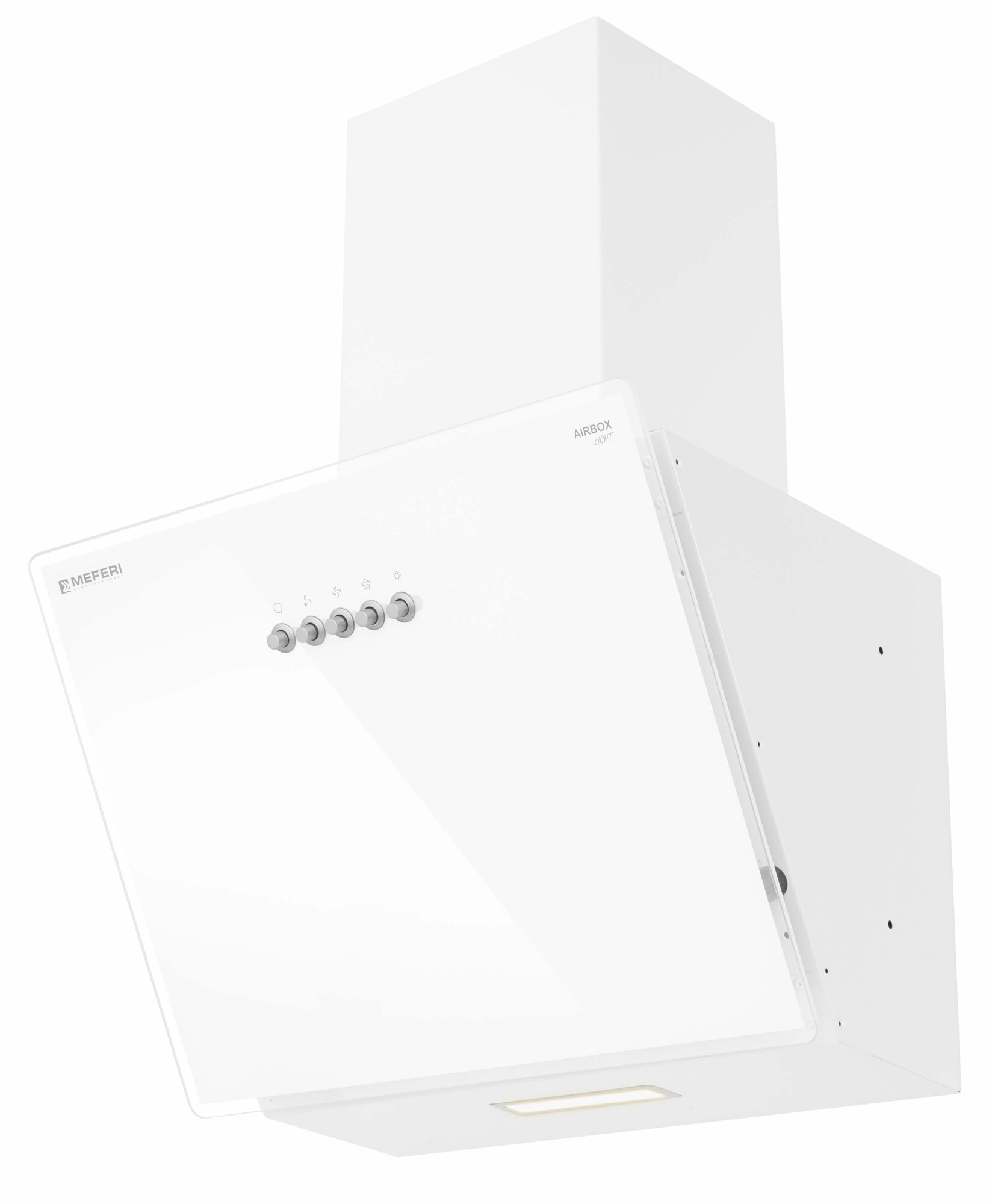 Вытяжка кухонная MEFERI AIRBOX45WH LIGHT на 45 см наклонная, белая, стекло, производительность 650 м3/ч, 3 скорости, низкий уровень шума, режимы отвод и рециркуляция