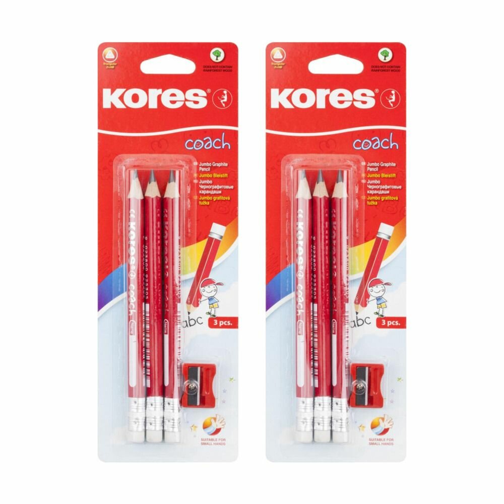 Kores/ Набор чернографитных карандашей, HB, 2 уп по 3 шт