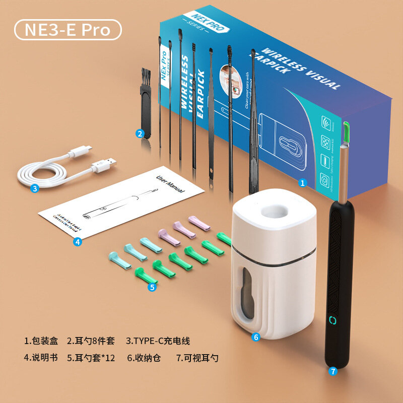 Оптовая продажа детских NE3-E визуальных ушных щипцов, беспроводной очиститель, эндоскоп, HD инструмент для чистки ушей