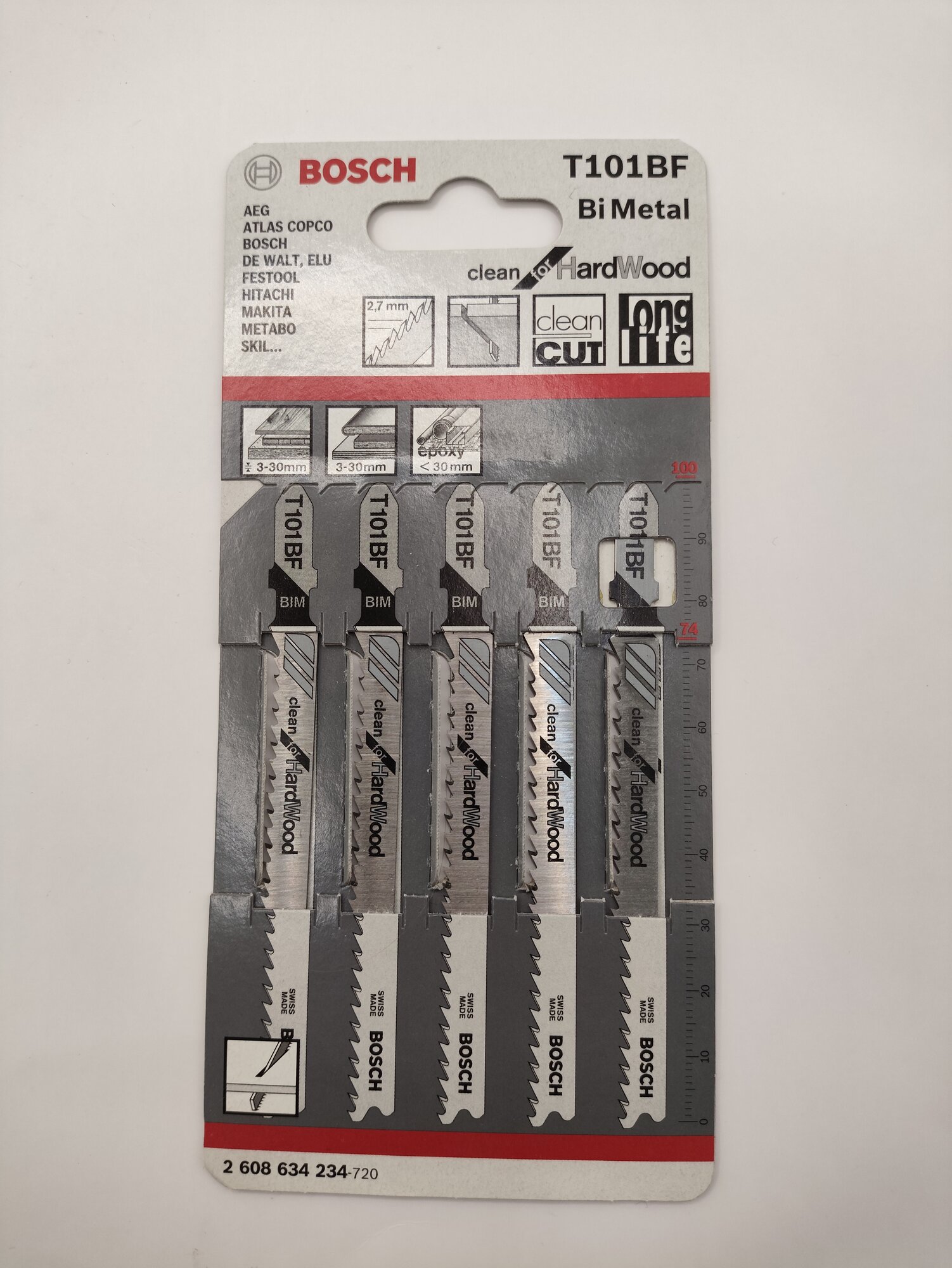Пилки для лобзиков Bosch T101 BF Bi Metall (рабочая длина:74мм, общая длина:100мм)