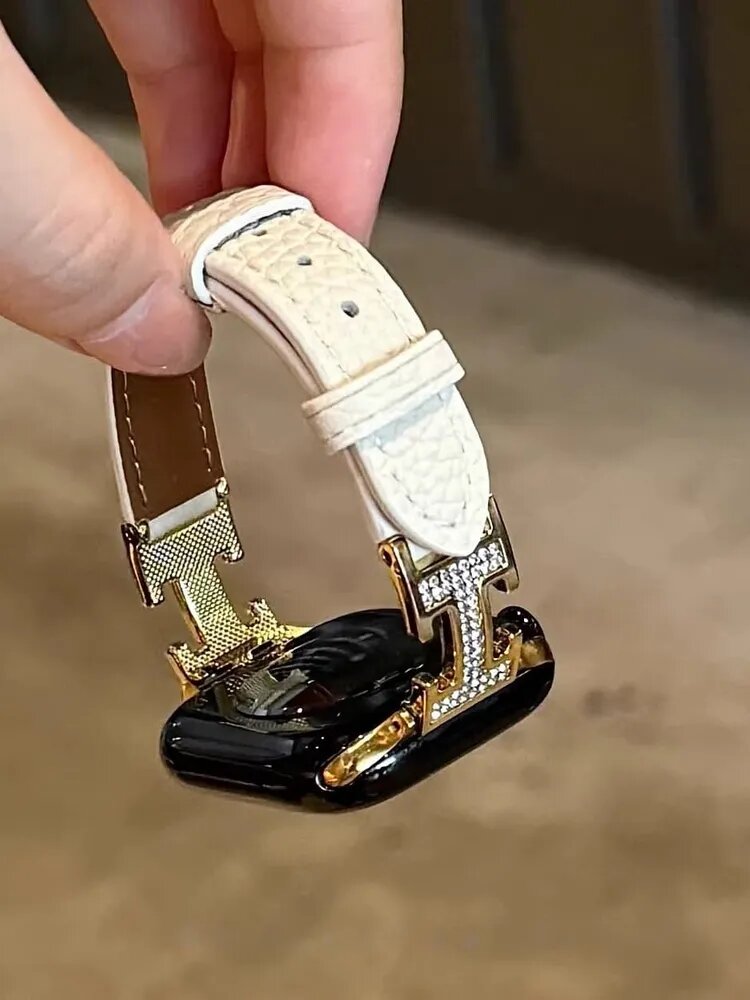 Кожаный ремешок для смарт-часов Huawei Watch Fit 5/ 4/ 3, 5 Pro/ 4 Pro, H-образная застёжка со стразами, лёгкая роскошь, доступен в 6 цветах.