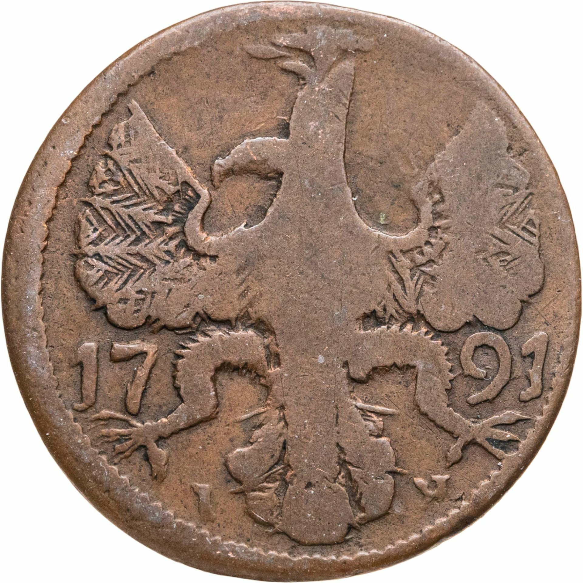 Ахен 12 геллеров 1791, Бронза, в сохранности F-VF