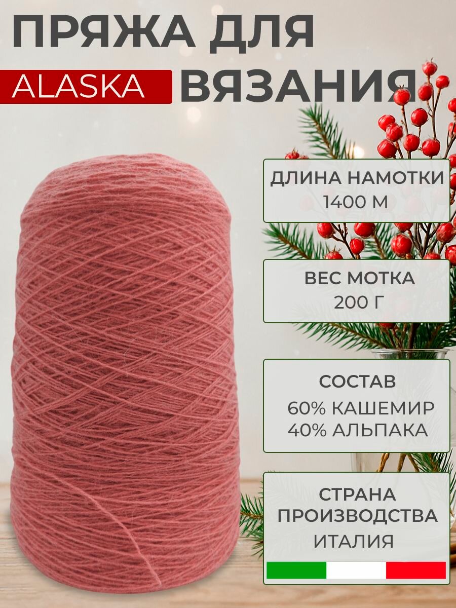 Пряжа бобинная Filcom Alaska кашемир с альпакой, 200 г / 1400 м, цвет коралл