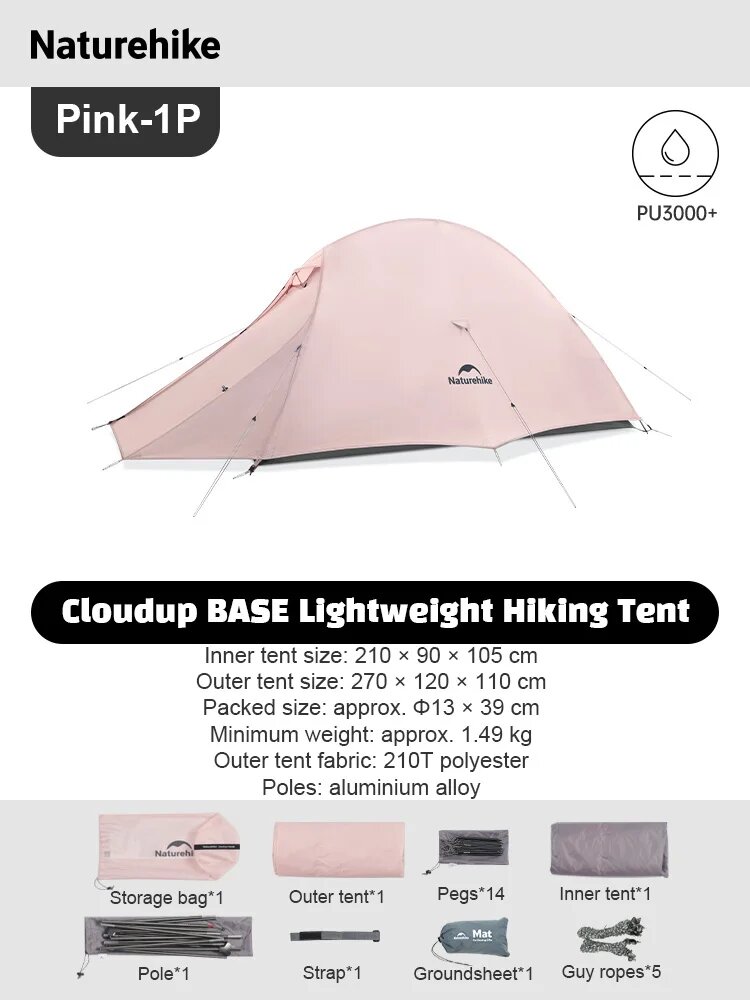Naturehike CloudUp Base 1P палатка для хайкинга, розовая