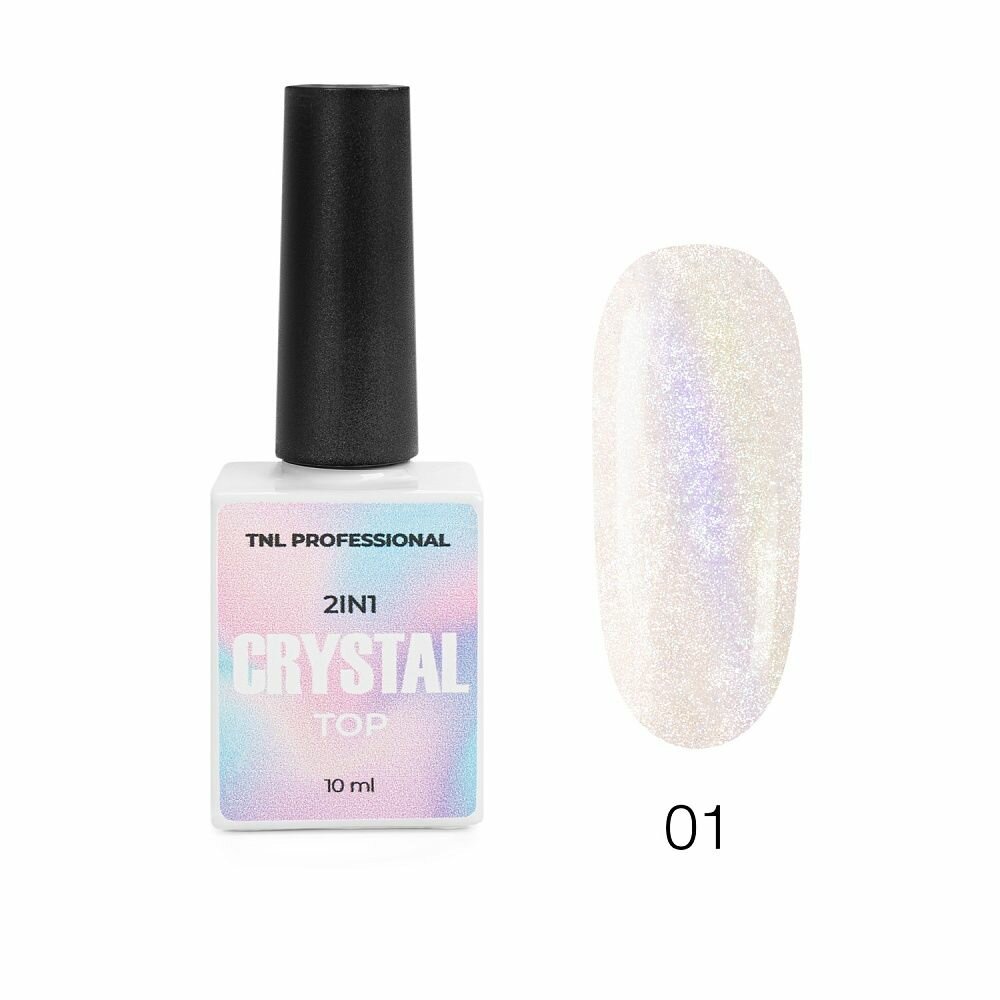 Закрепитель для гель-лака TNL Crystal Top 2 в 1, с эффектом втирки, №01 - лилово-перламутровый,10 мл