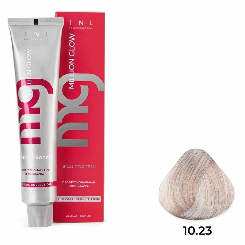 TNL Professional Крем-краска для волос Million glow Private collection Silk protein 10.23 платиновый блонд перламутровый золотистый 60 мл