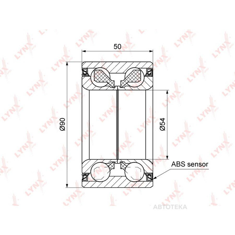 Подшипник ступицы задний с ABS 50x535x90 LYNXAUTO WB1288