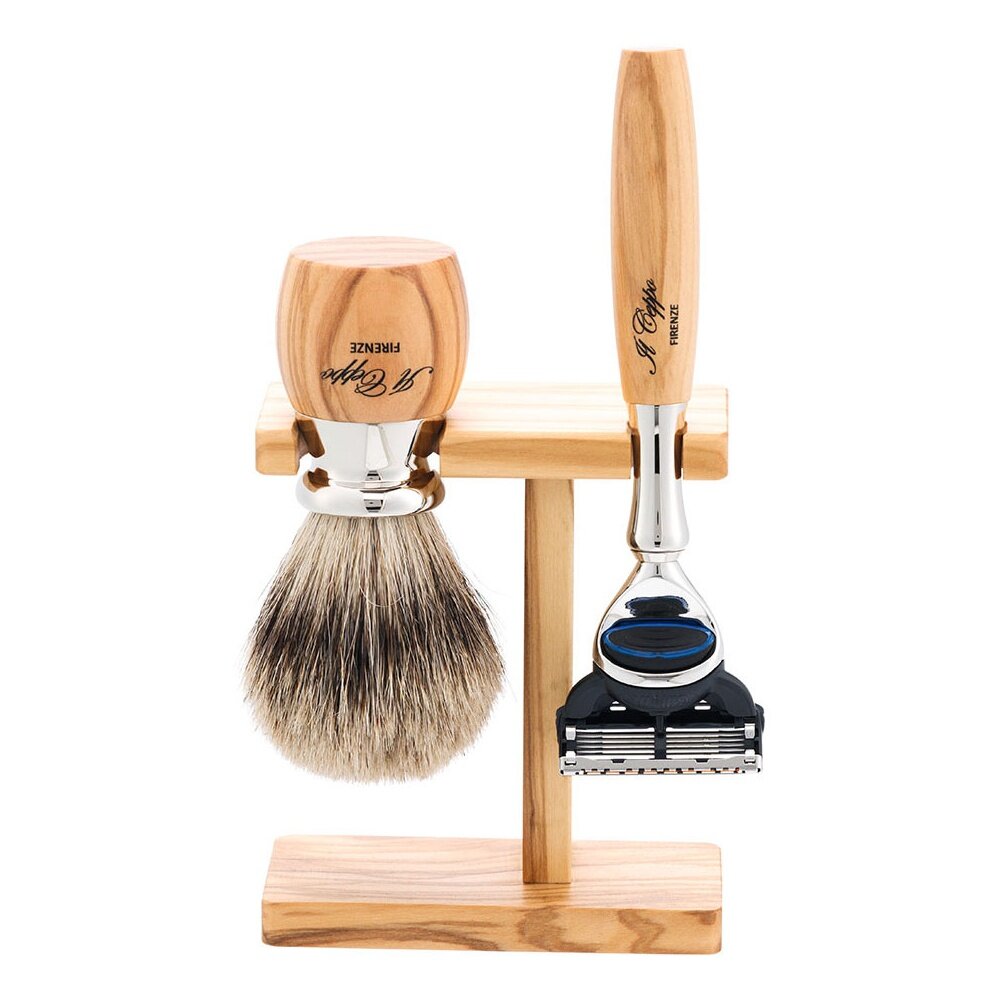 IL CEPPO SET-S11461FT Бритвенный набор il ceppo: станок, помазок, подставка, оливковое дерево/никелированная латунь, fusion, натуральный ворс барсука best badger