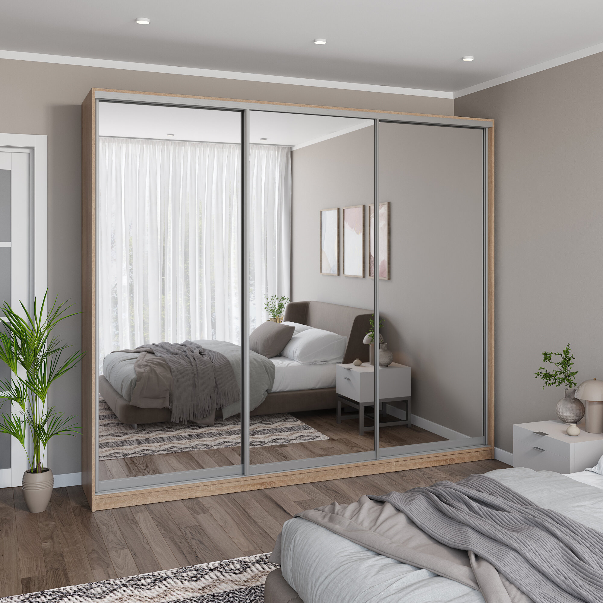 Шкаф купе для одежды "MELIA" сонома зеркальный 260 х 65 х 220 см (ШхГхВ)
