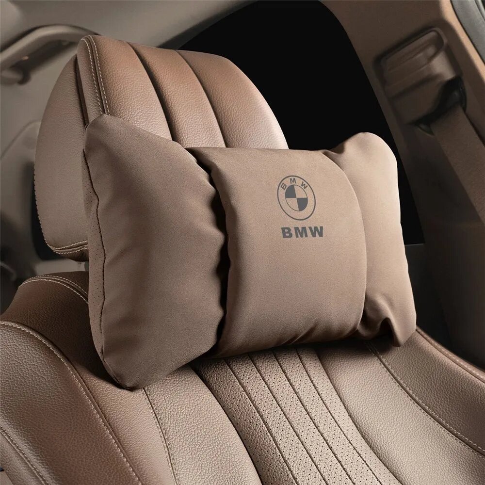 Подушка автомобильная на подголовник BMW, бархат, 1 шт, темно-бордовый