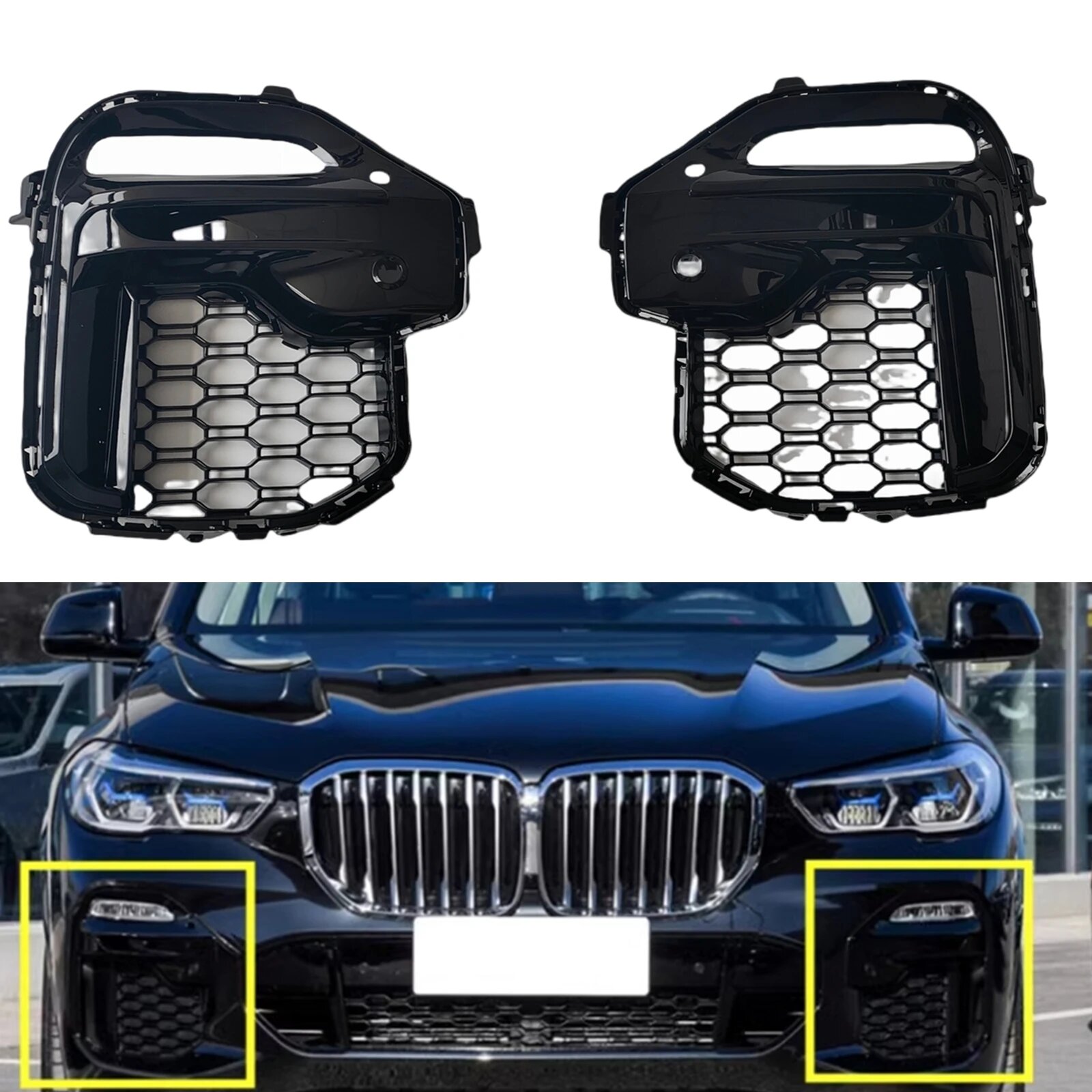 Крышка противотуманной фары, крышка впускной рамы, решетка, сетка для BMW X5 G05 2019-2023, глянцевый черный передний бампер, боковая решетка вентиляционного отверстия