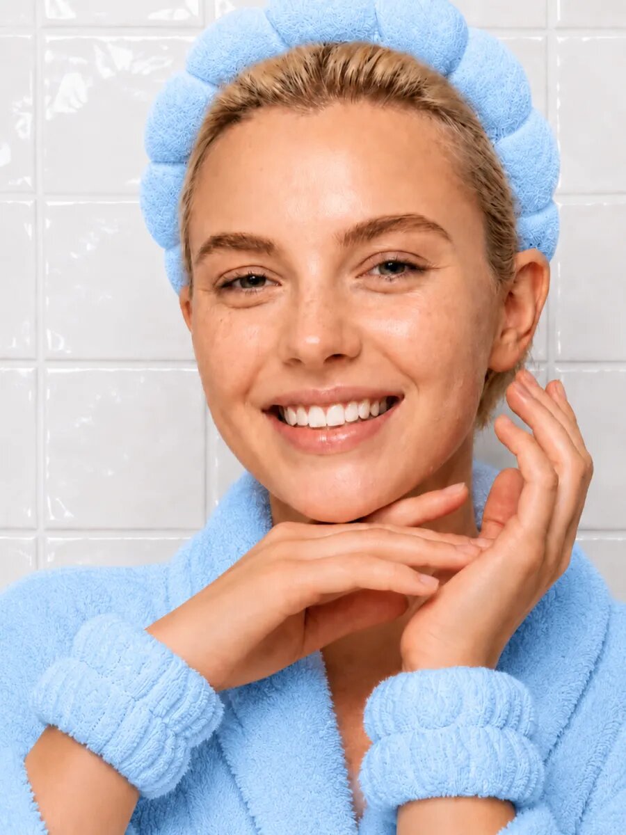Ободок для умывания Kristaller Professional, махровый, голубой