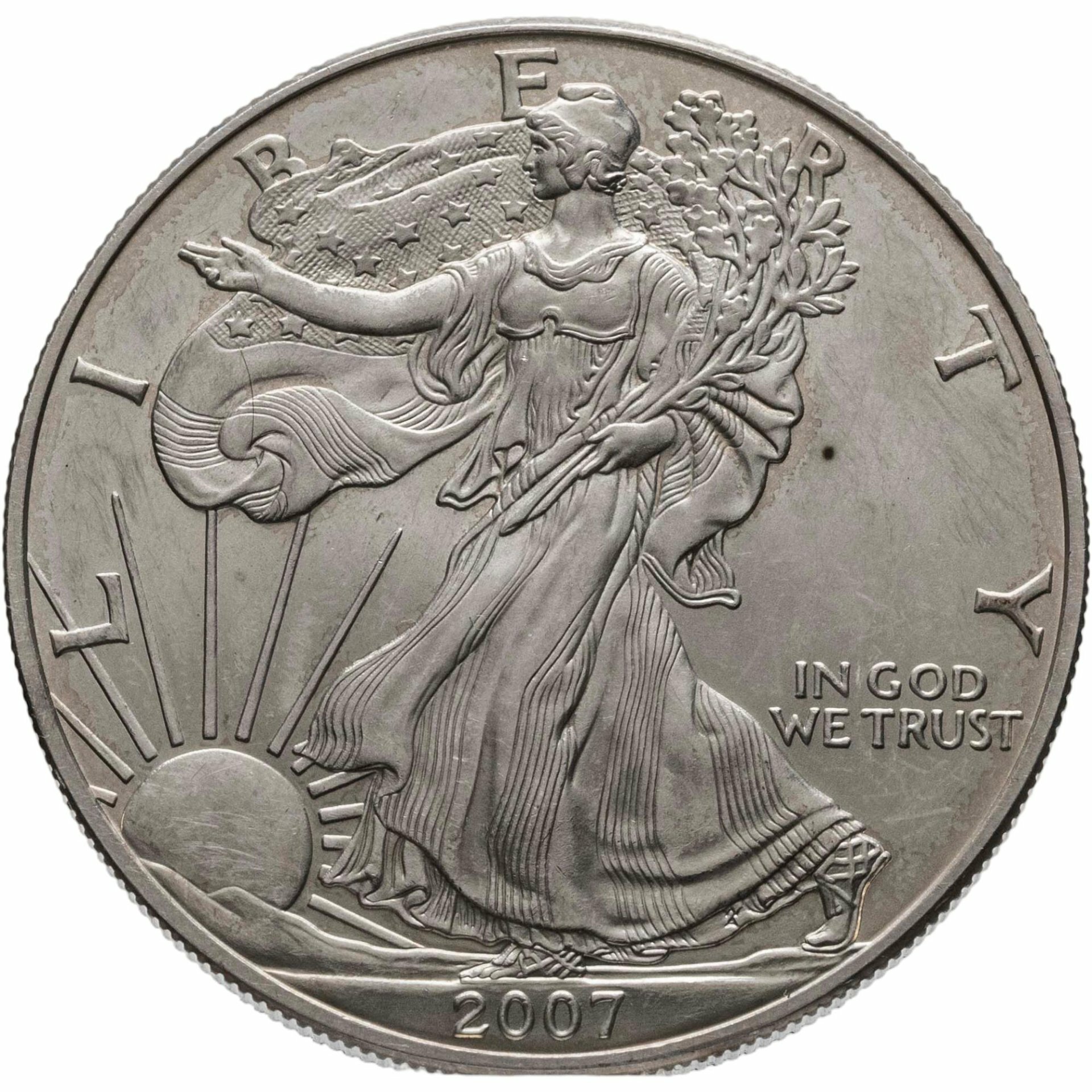США 1 доллар dollar 2007 Американский серебряный орёл Без отметки монетного двора, Серебро 999, в сохранности XF