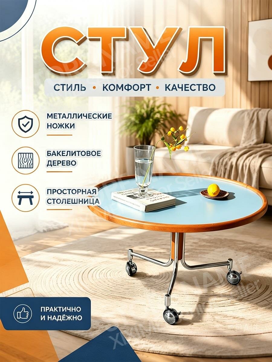 Приставной столик с тремя изогнутыми металлическими столешницами, поддерживающими деревянные края, подходит для использования в семейной спальне