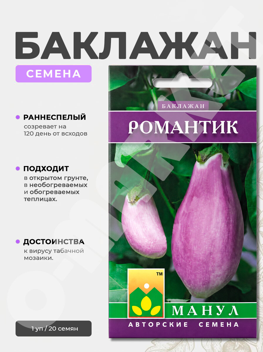 Семена баклажанов для открытого грунта Романтик, Агрофирма Манул
