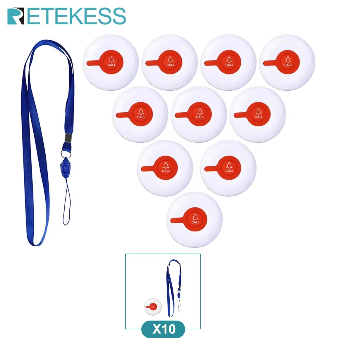Retekess TD009 Беспроводные кнопки вызова 10 шт. TD009 With Lanyard