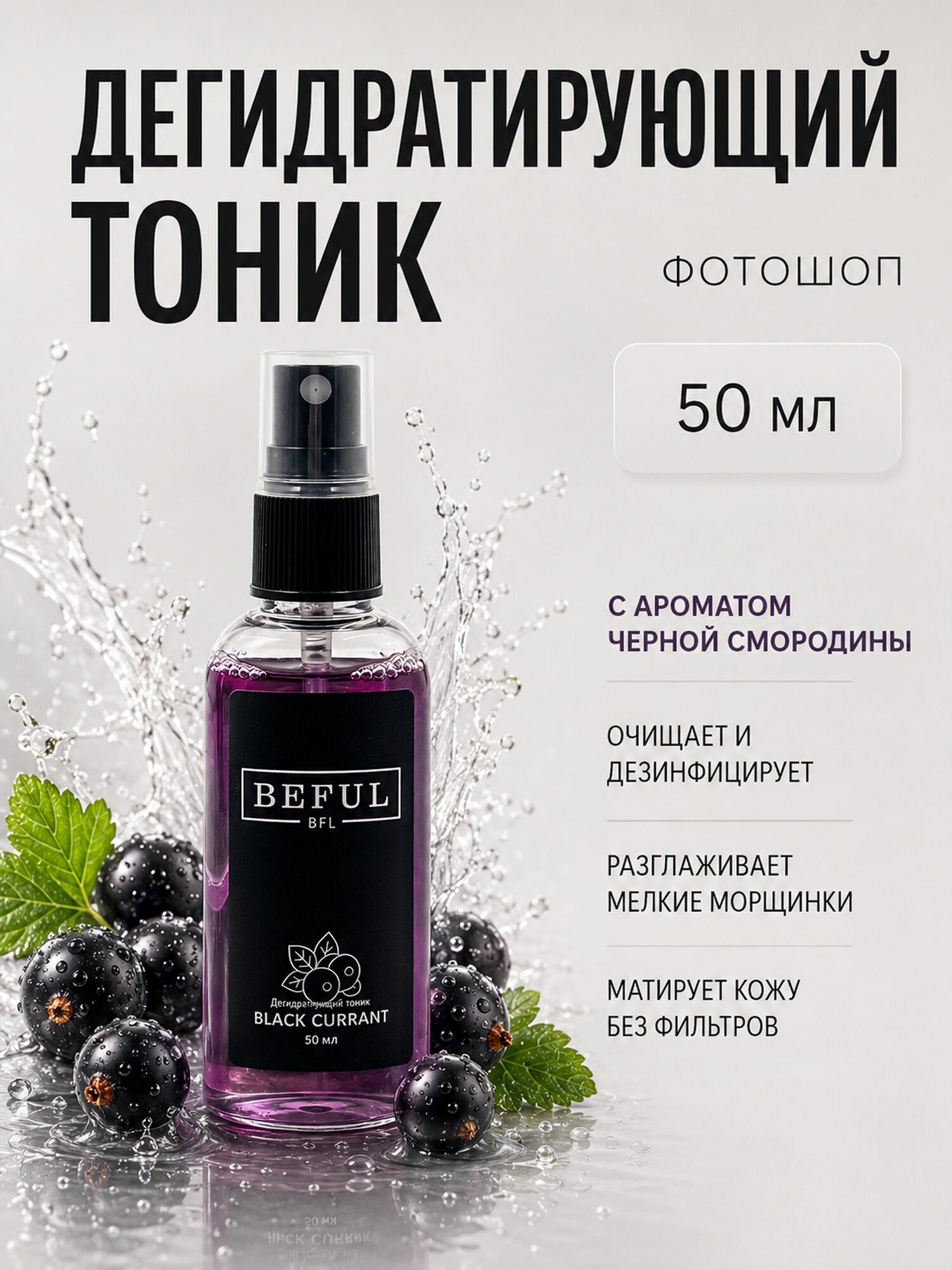 Дегидратирующий тоник для рук (фотошоп для ногтей) "Black Currant", 50мл