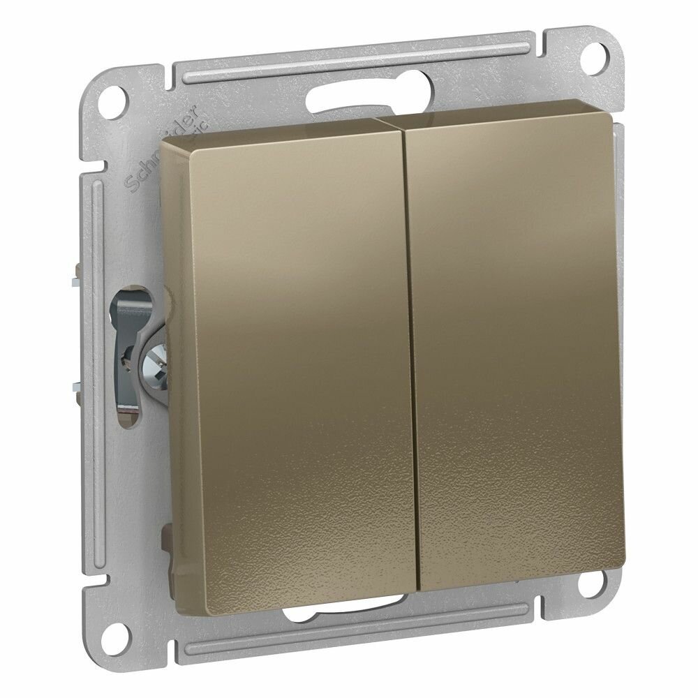Переключатель двухклавишный (проходной) Systeme Electric (Schneider Electric) AtlasDesign, шампань ATN000565 - 3 шт.
