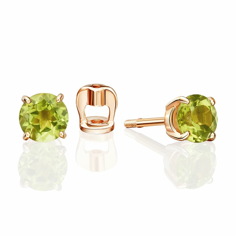 Серьги пусеты, красное золото, 585 проба, хризолит