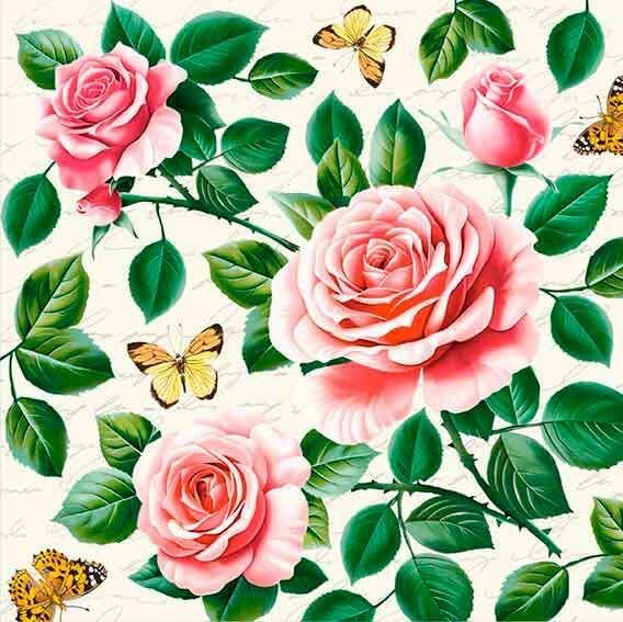 Салфетки бумажные Bouquet Home Collection Classic Райские розы 25309, 20 шт, трёхслойные, 33х33 см