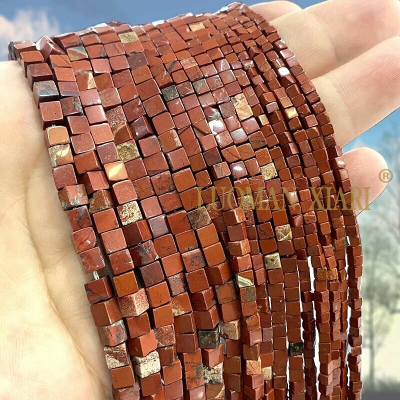 Бусины кубик красного яшмы 3x3 мм, 103-108 шт