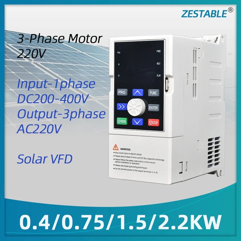 Инвертор VFD Solar DC200-400V в 3PH 0-260V 0.4/0.75/1.5/2.2KW для регулировки скорости мотора Контроллер преобразователь солнечного водяного насоса