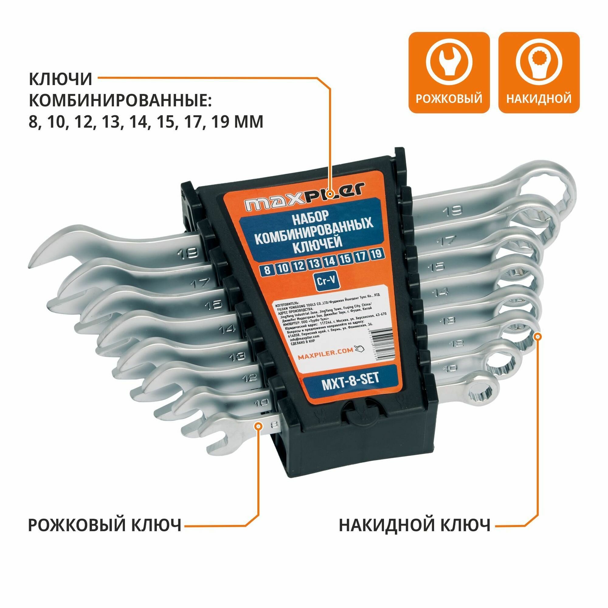 Набор комбинированных ключей MAXPILER MXT-8-SET