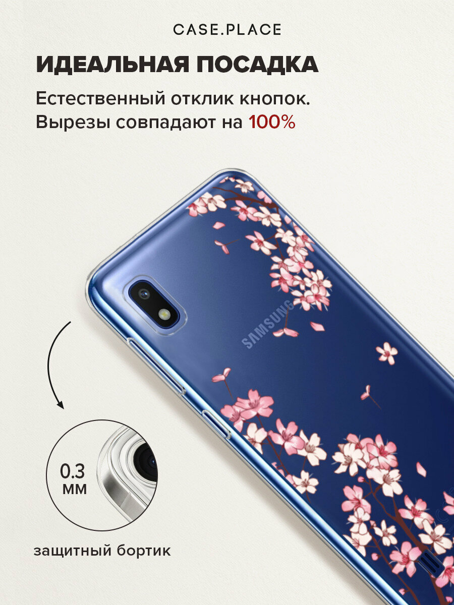 Чехол на Samsung Galaxy A10 / Самсунг Галакси А10 с принтом "Ветви сакуры 1", прозрачный — фото 1