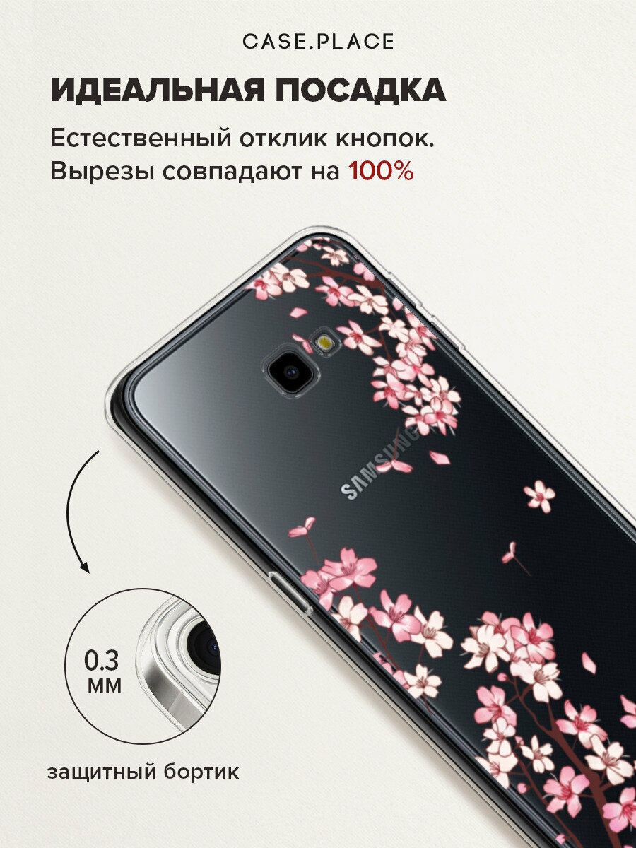 Чехол на Samsung Galaxy J4 Plus 2018 / Самсунг J4 Plus 2018 с принтом "Ветви сакуры 1", прозрачный — фото 1