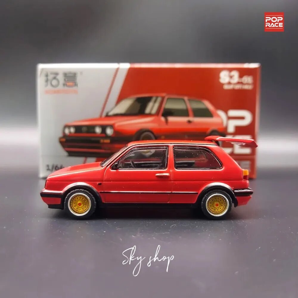 Машинка Pop Race 1:64 Volkswagen Golf GTI MK2 RED, 7 см, ABS пластик, Металл