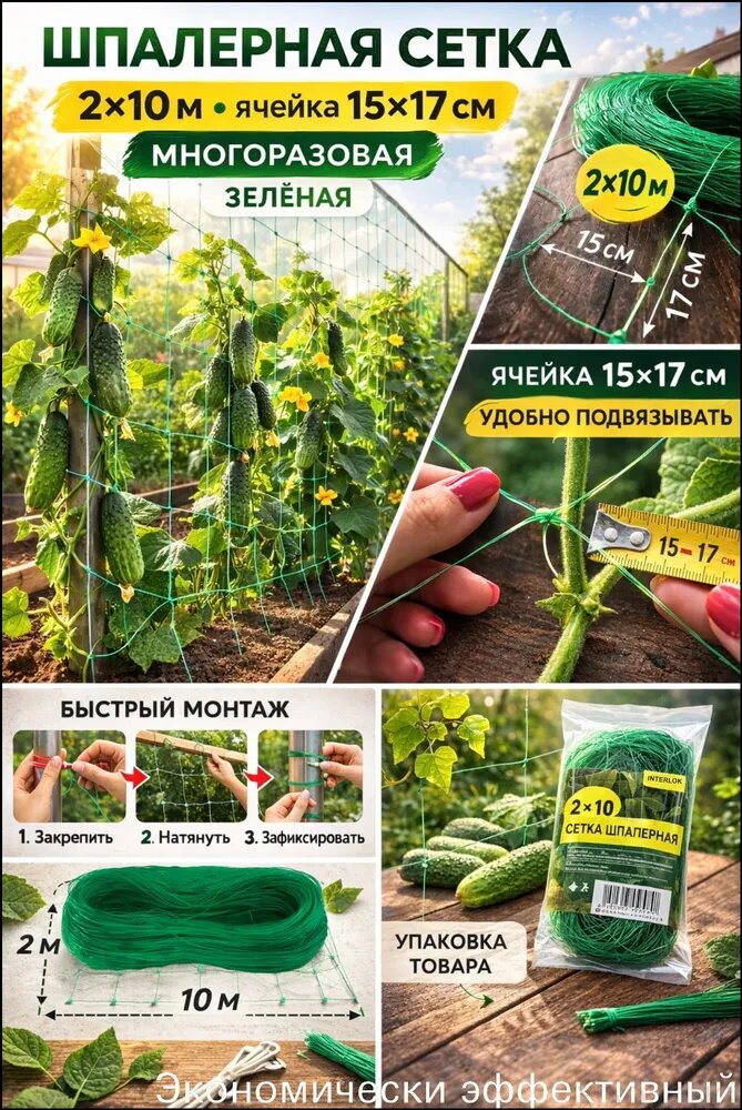 Сетка садовая шпалерная, Пластик,5г/кв. м,10х2м