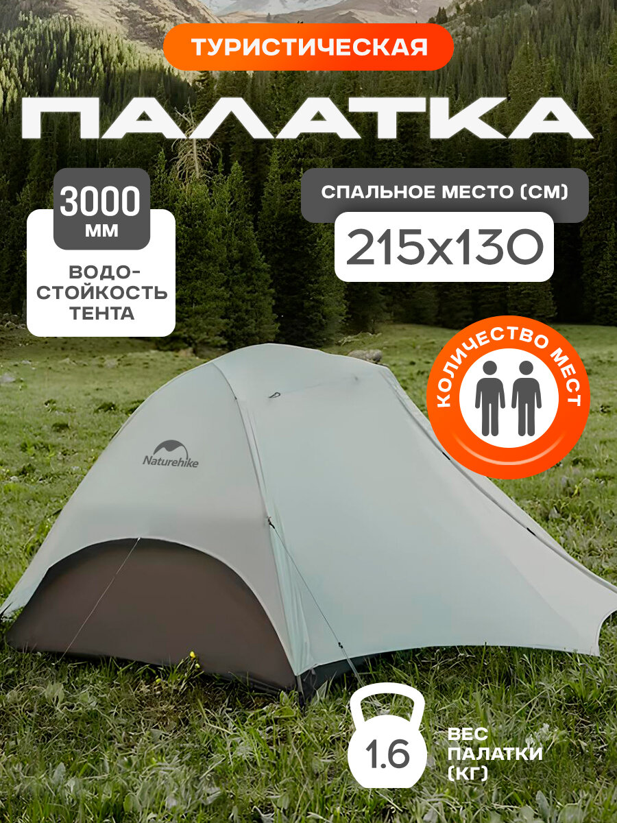 Палатка Naturehike Star River UL Si 2-местная, алюминиевый каркас, серая, арт. CNK2450WS022-S2