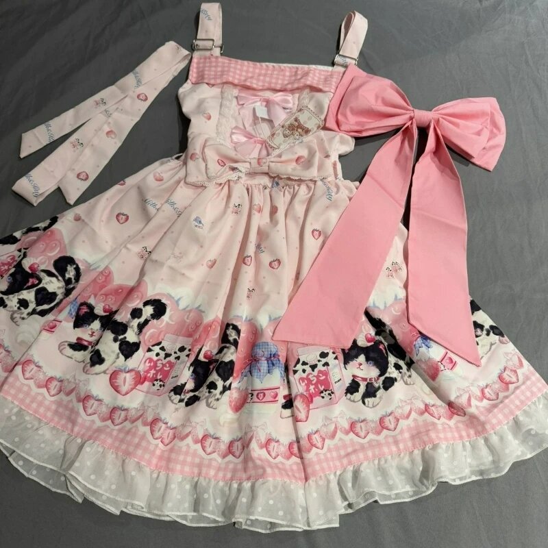 Платье-сарафан Sweet Lolita с принтом кошки M, Розовый