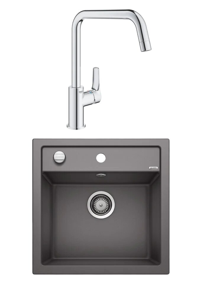 Комплект Мойка Blanco Dalago 5 51x51, темная скала, искусственный гранит / Смеситель Grohe Eurosmart 30567000 глянцевый хром