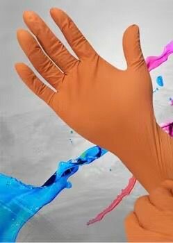 Прочные нитриловые перчатки 3D (текстурированные) 100шт. Оранжевые. Размер M