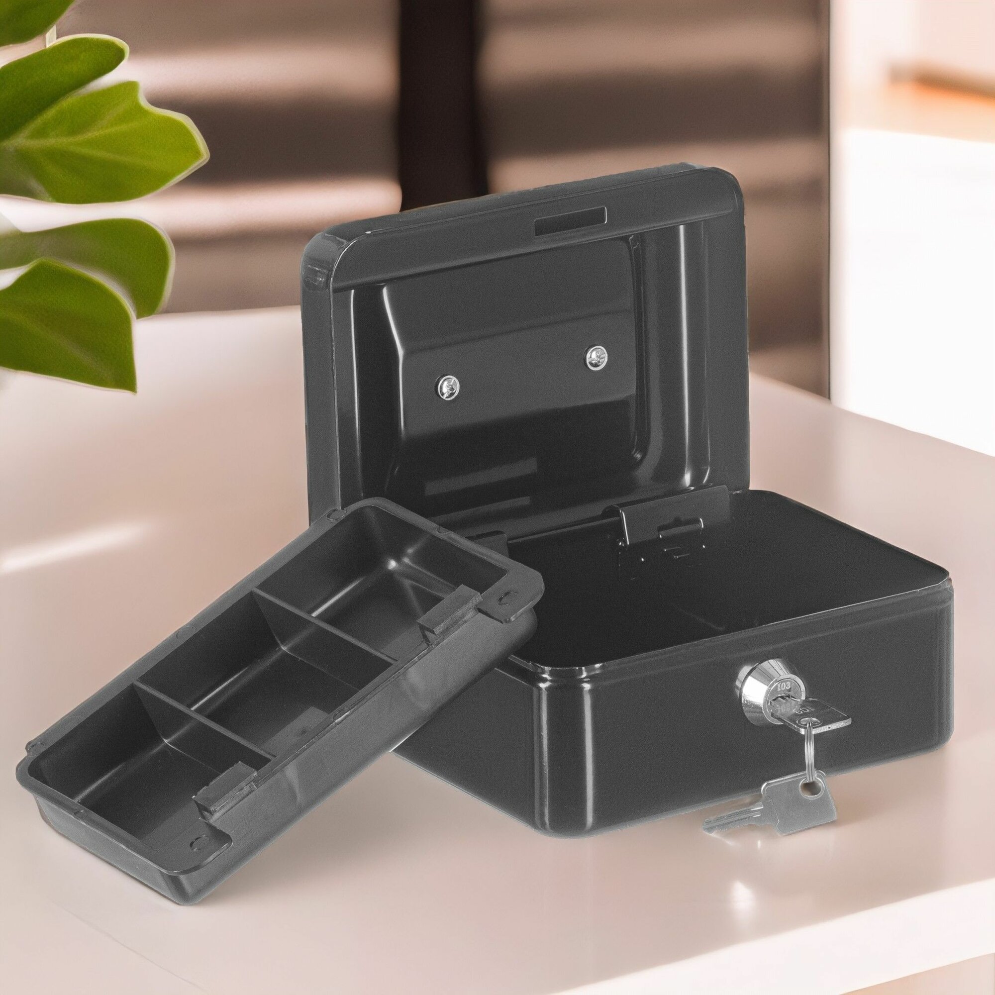 Ящик / сейф для денег SAFEBURG Keeper-15 Black Gloss, металлический кэшбокс, тайник, шкатулка с ключами