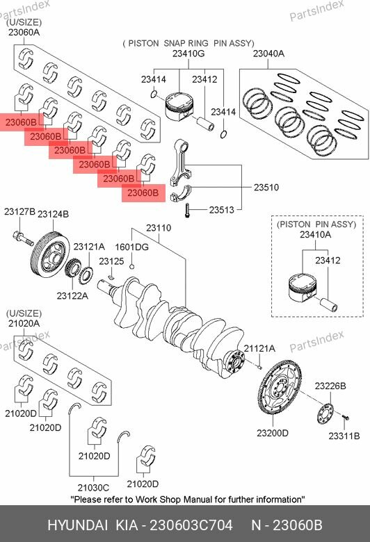 Комплект подшипников скольжения шатуна (5шт.), HYUNDAI/KIA/MOBIS 230603C704