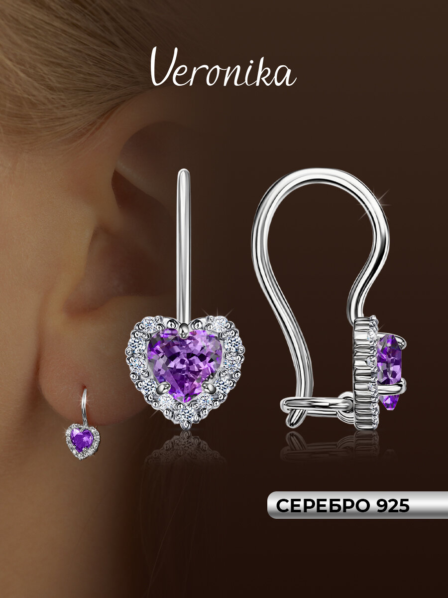 Серьги, серебро, 925 проба, родирование, фианит