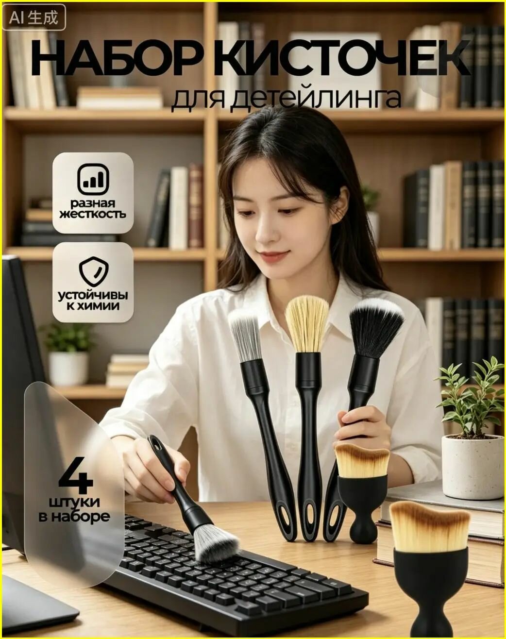 Кисть для детейлинга, 4 шт.
