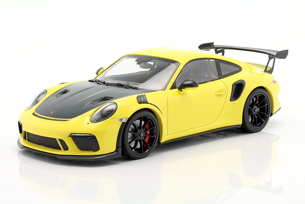 Модель коллекционная MINICHAMPS Porsche 911 GT3RS (991.2) 2019 желтый с черными колесами